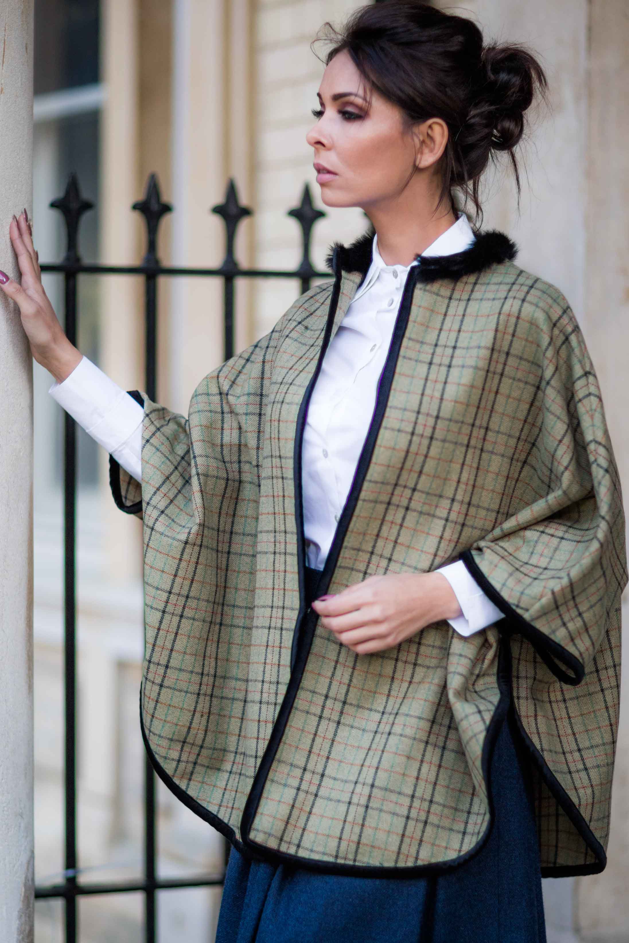 Checked Pure Wool Cape | Maquien | Free Delivery