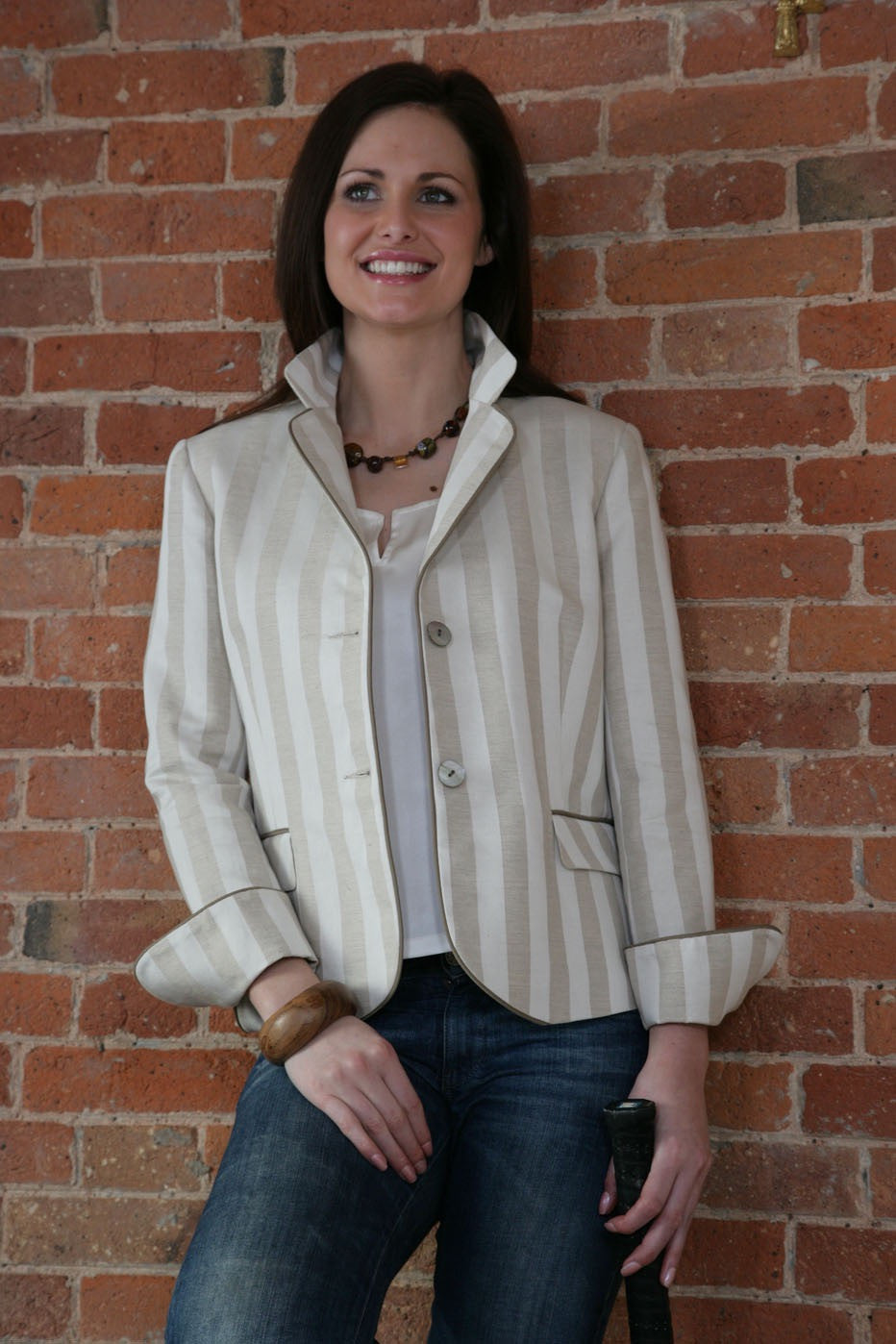 Rose | Cream Linen Striped Jacket | Free UK Delivery | Maquien