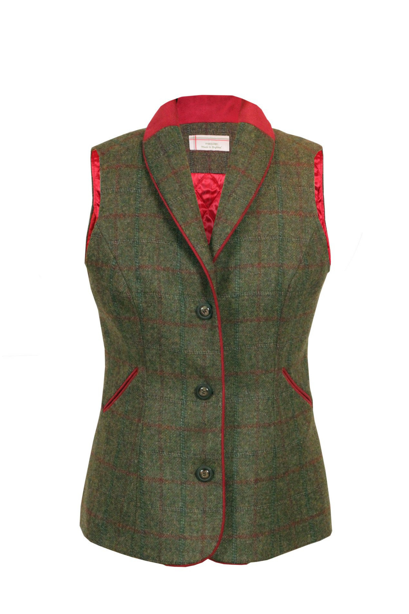 Tweed Waistcoat Green and Red Free UK Delivery by Maquien
